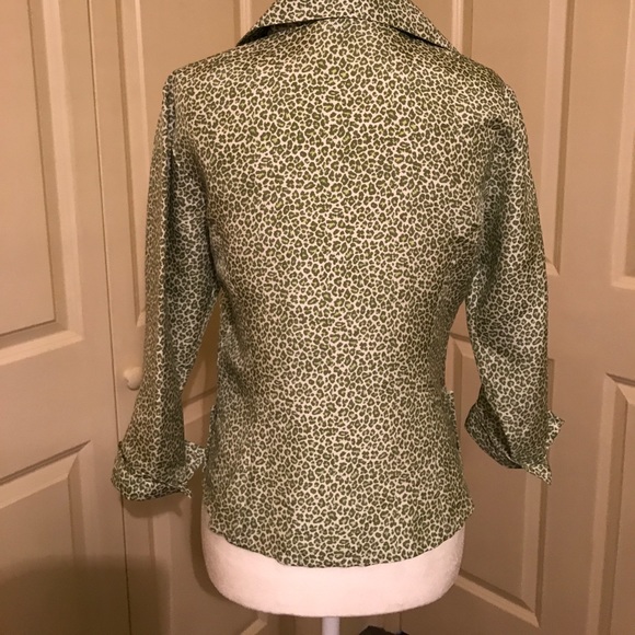 Tops | Green Leopard Print Silk Blouse | Poshmark
